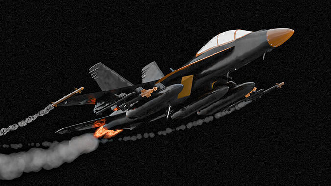f18 black and gold rigged with procedural textures 3D model animated ...