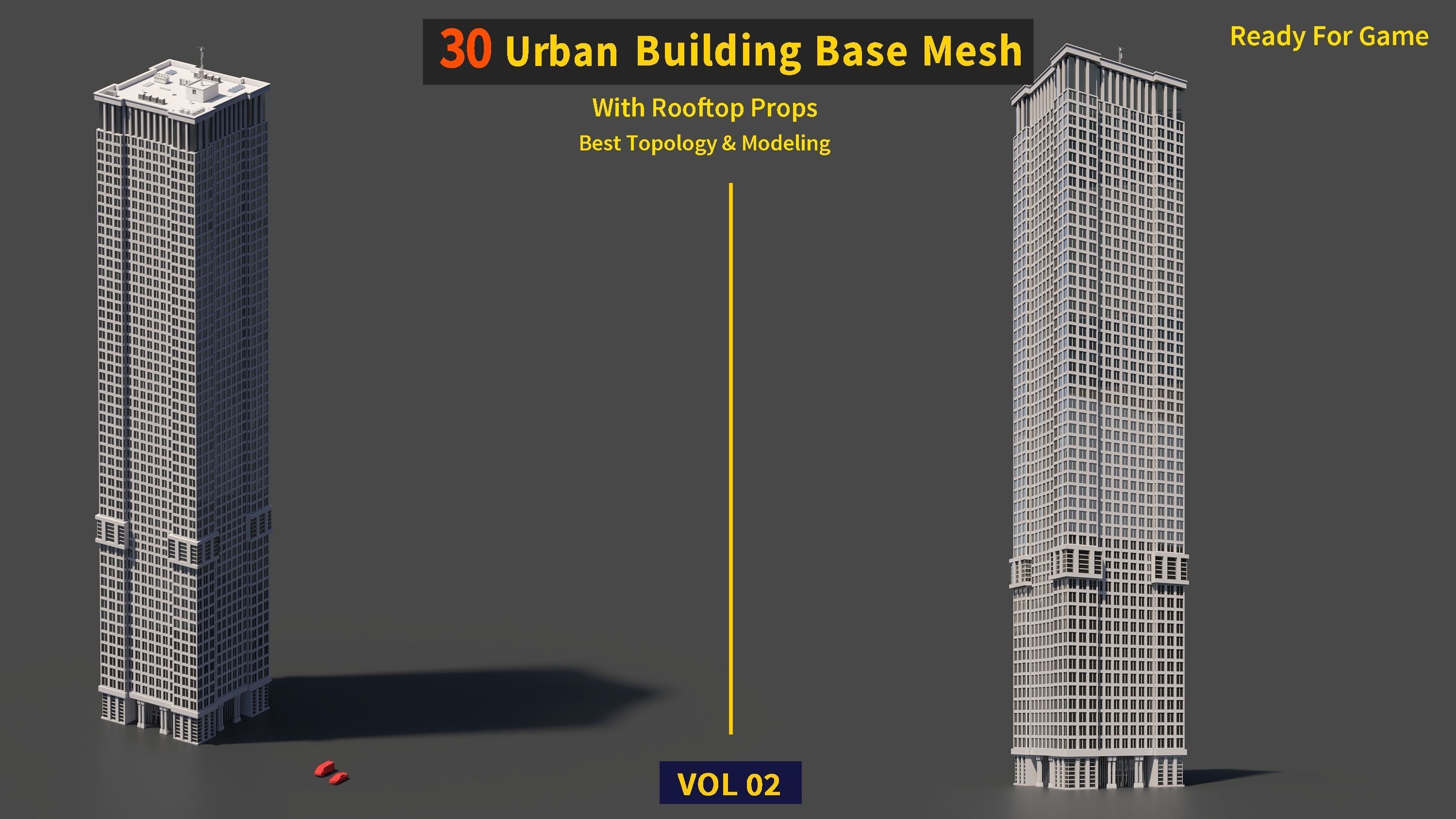 3D model 30 Urban Building Base Mesh - with Rooftop - Real Scale and ...