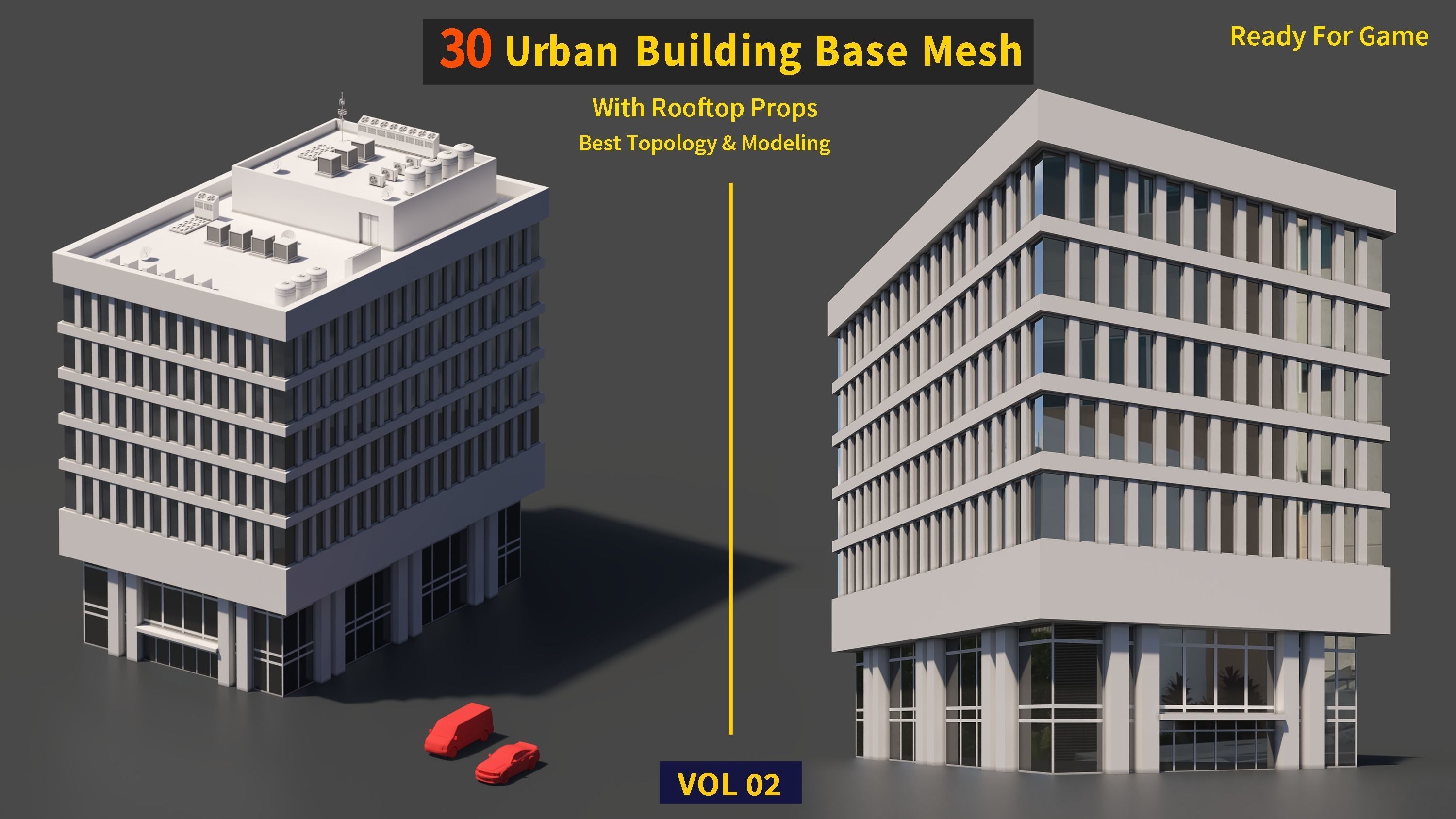 3D model 30 Urban Building Base Mesh - with Rooftop - Real Scale and ...
