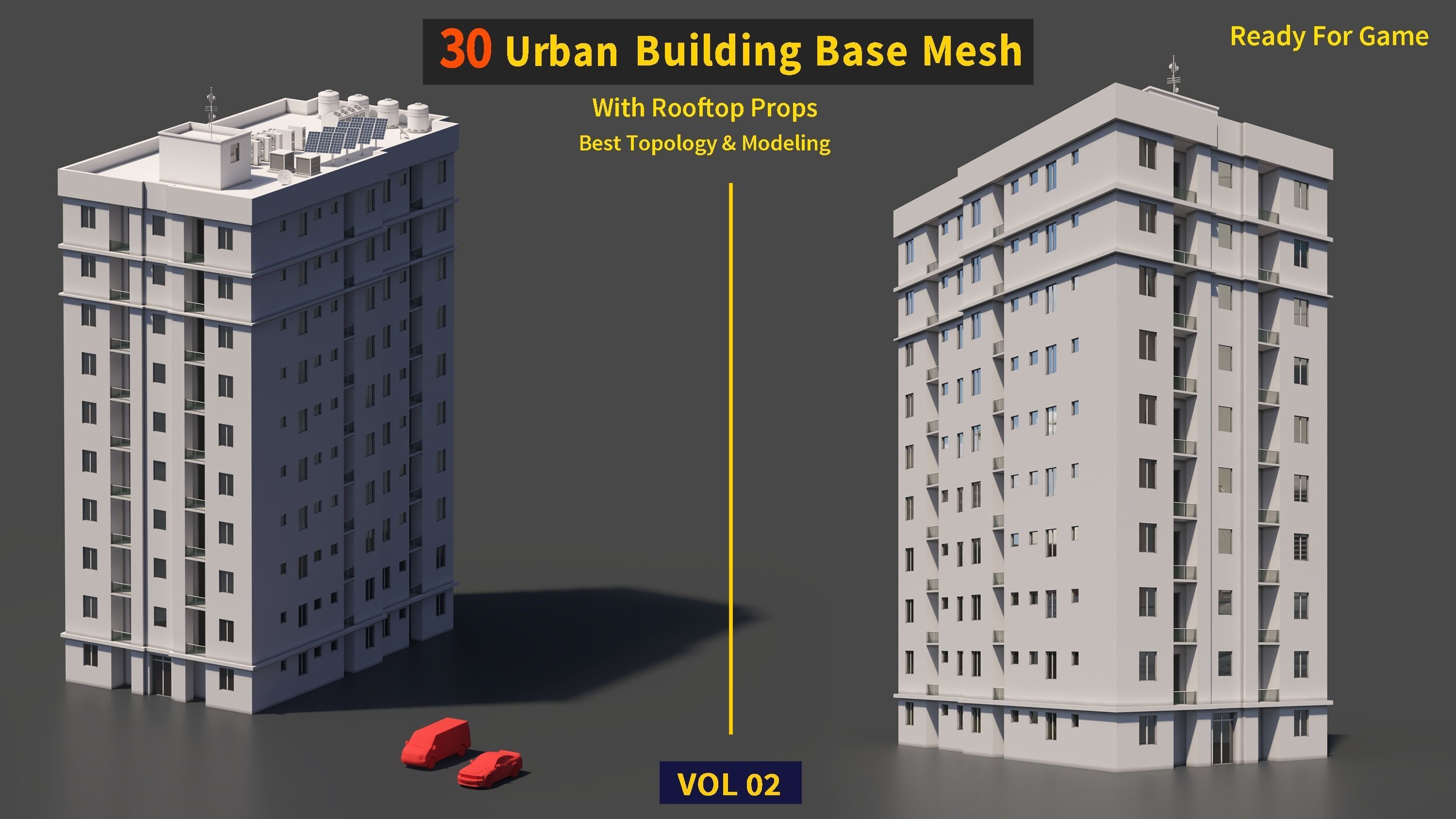 3D model 30 Urban Building Base Mesh - with Rooftop - Real Scale and ...