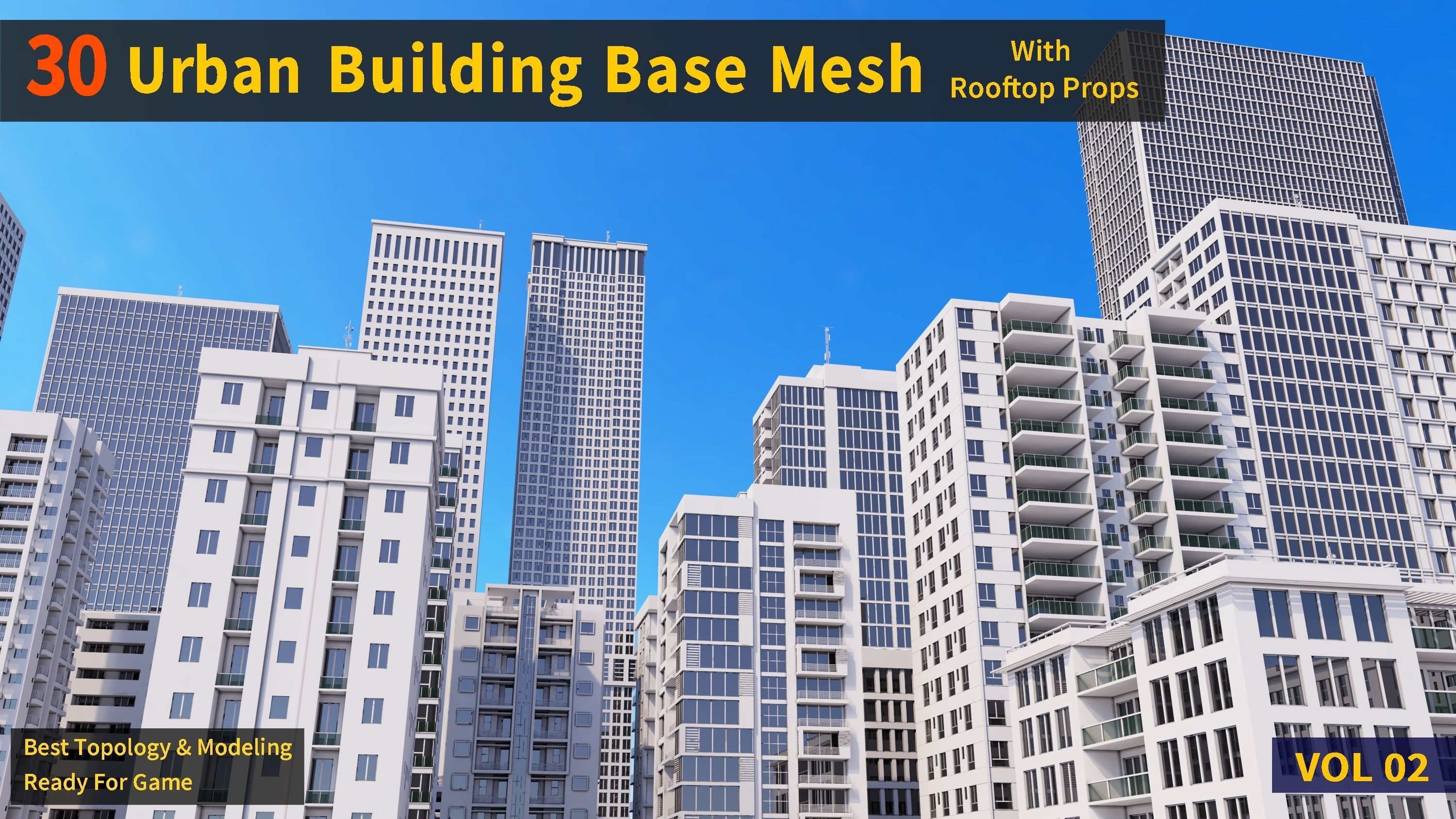3D model 30 Urban Building Base Mesh - with Rooftop - Real Scale and ...