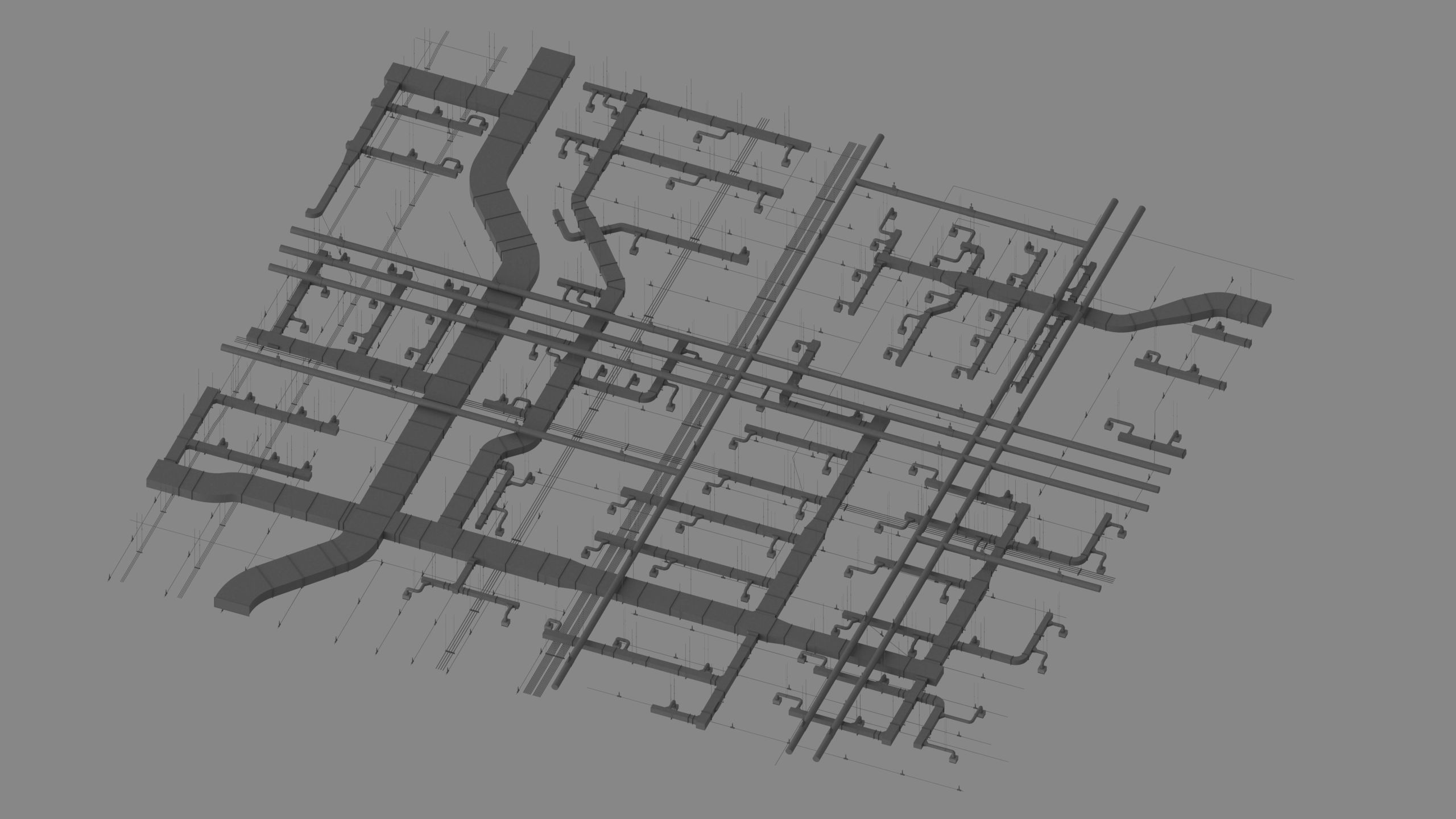 exposed ceiling duct piping 3D model | CGTrader
