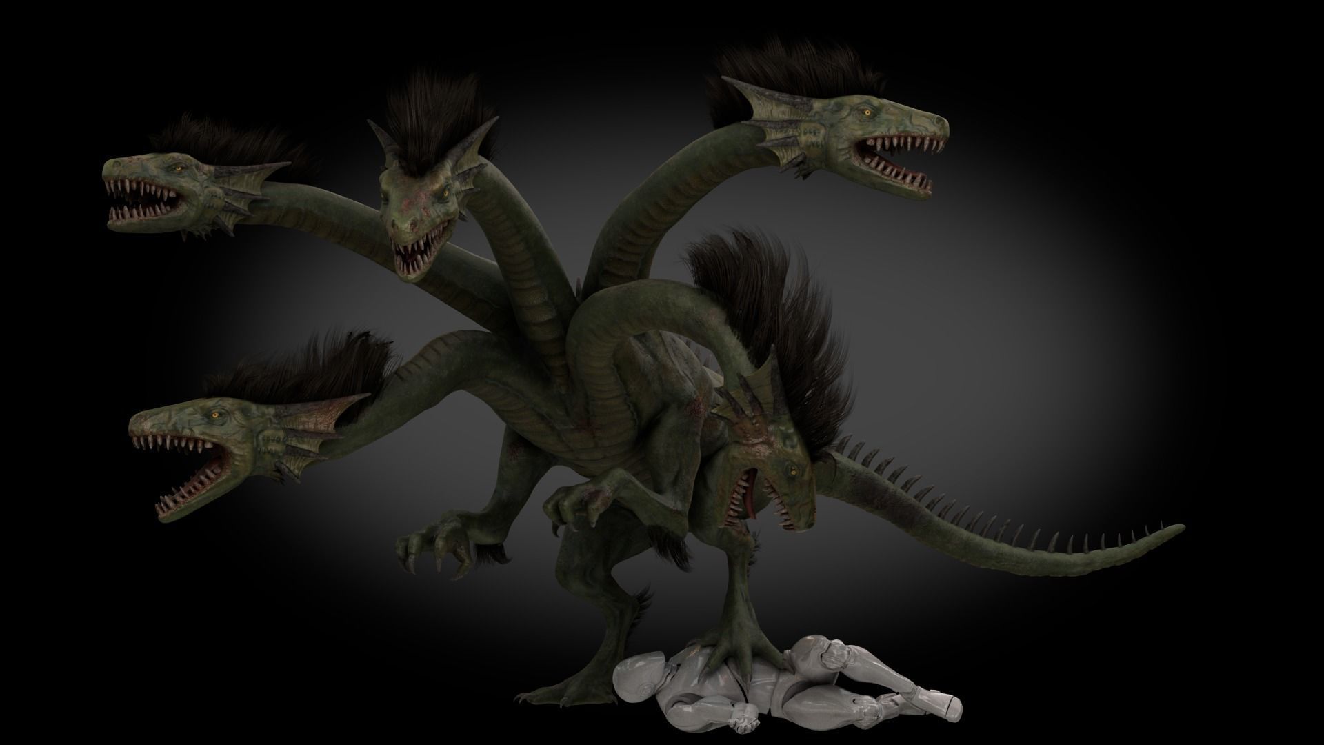 3D model Hydra group of dinosaurs with long tails VR / AR / low-poly ...