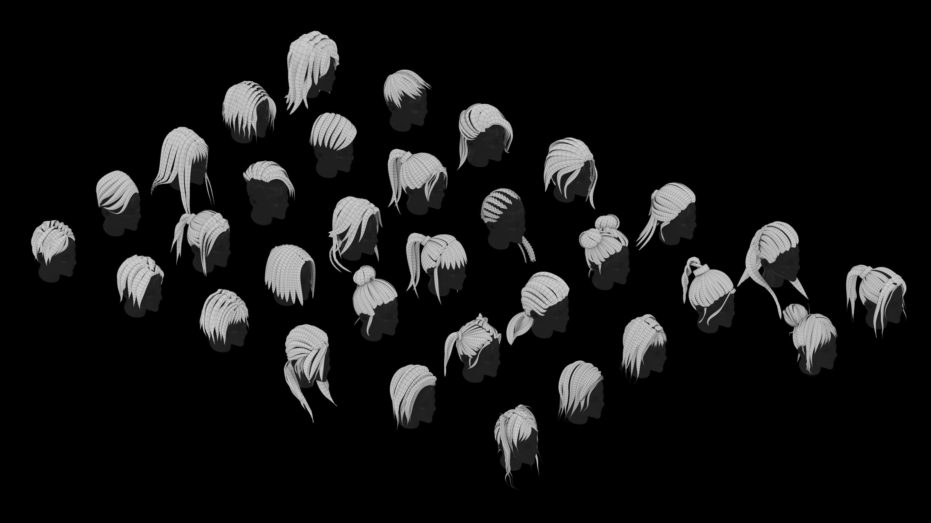 3D model low poly stylized female hair bundle VR / AR / low-poly | CGTrader