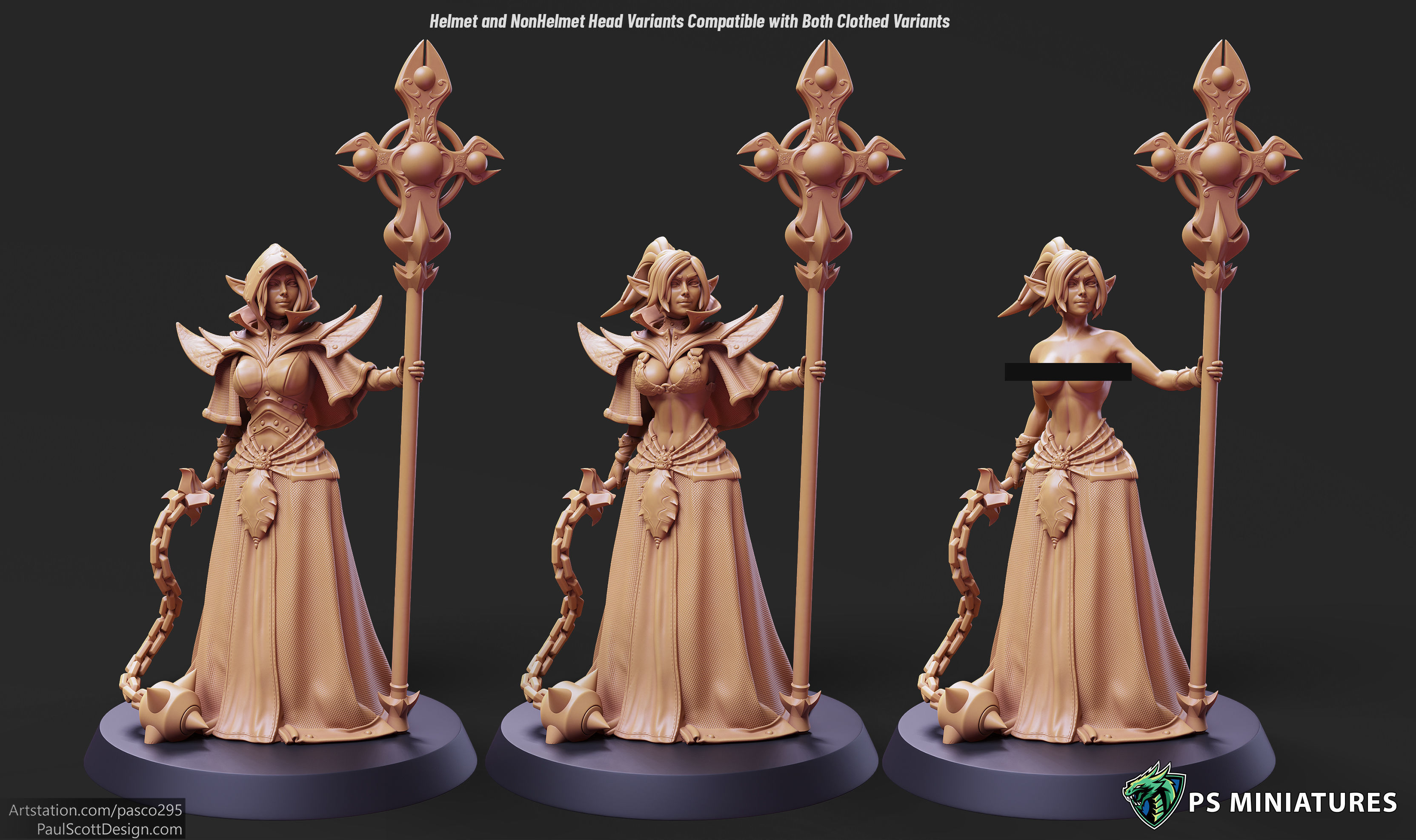 Drow Cleric Bundle - 4 Variants and Pinup Each 3D model 3D printable ...