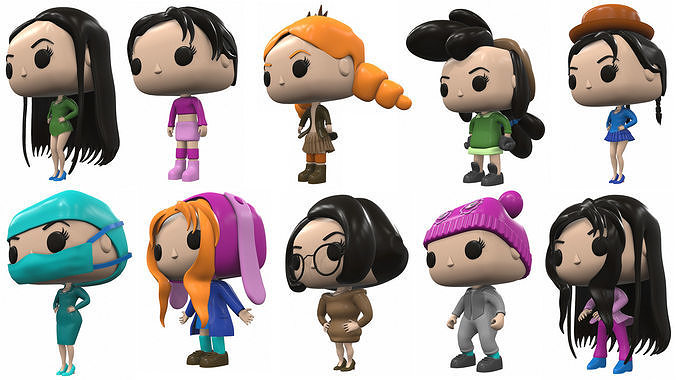 Funko Pop Girl Set 3d Model Collection Cgtrader