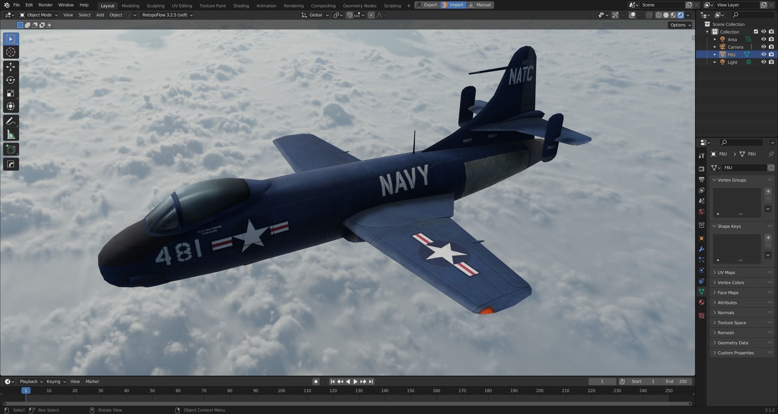 3D model Vought F6U Pirate jet fighter Hand painted game model VR / AR ...