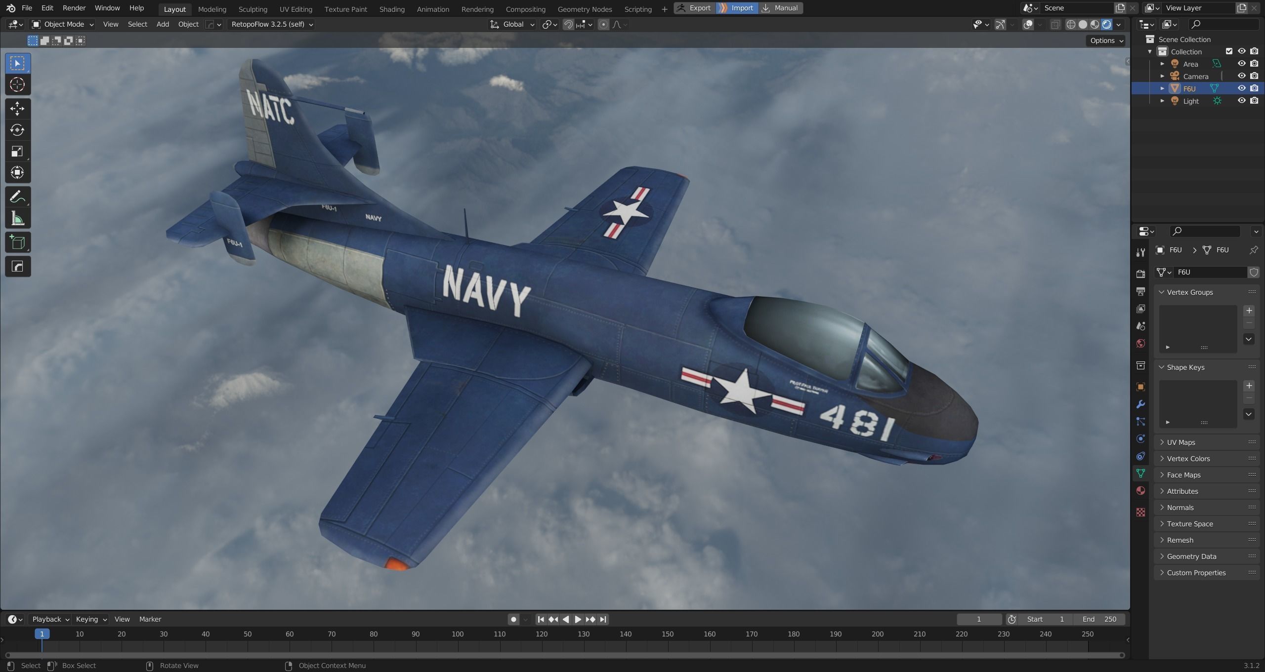 3D model Vought F6U Pirate jet fighter Hand painted game model VR / AR ...