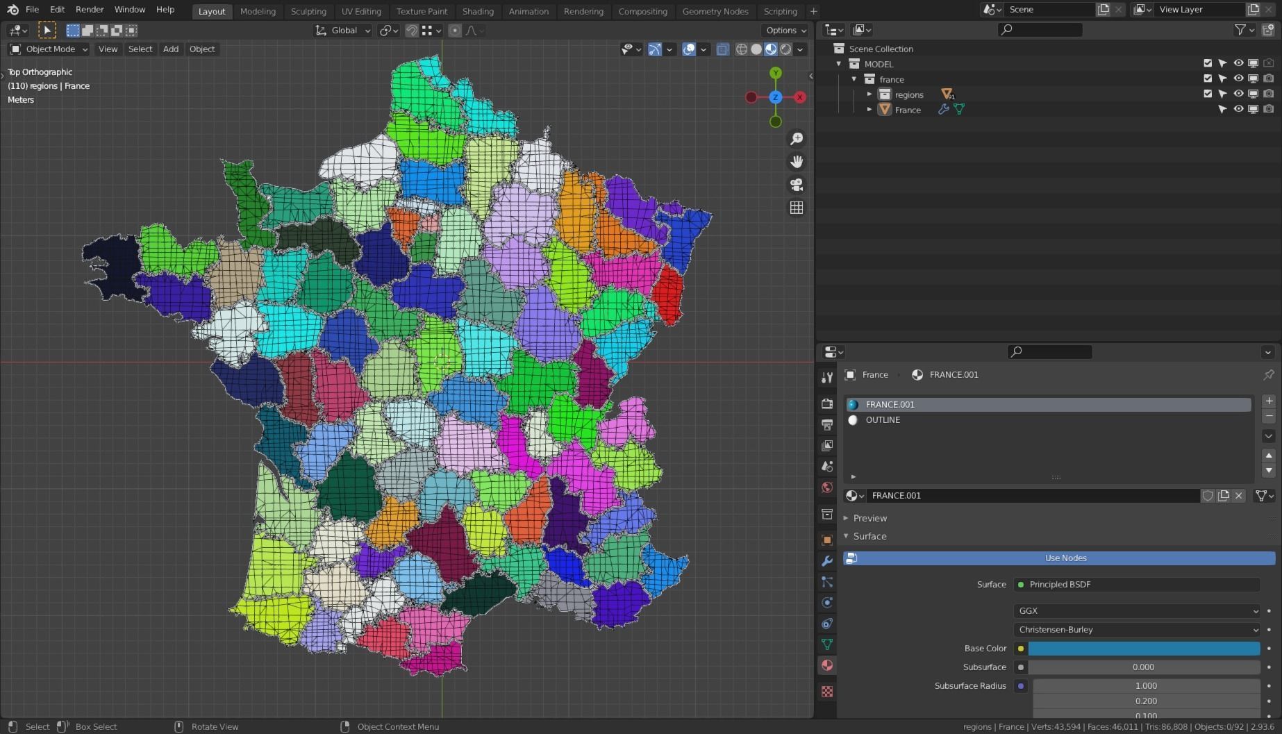 3D model FRANCE POLITICAL MAP LAYOUT VR / AR / low-poly | CGTrader