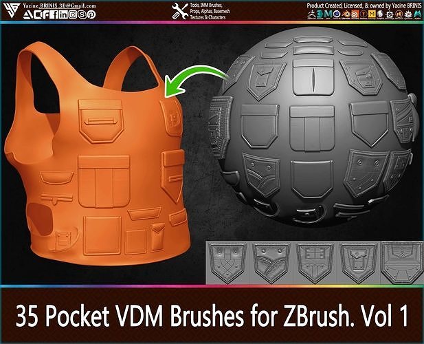 3D model Pocket VDM Brushes for ZBrush Vol 01 VR / AR / low-poly | CGTrader