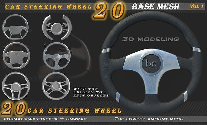 3D model 20 car steering wheel VR / AR / low-poly | CGTrader