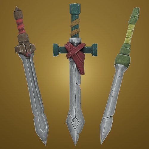 Stylized Handpainted Sword x 3 free VR / AR / low-poly 3D model | CGTrader