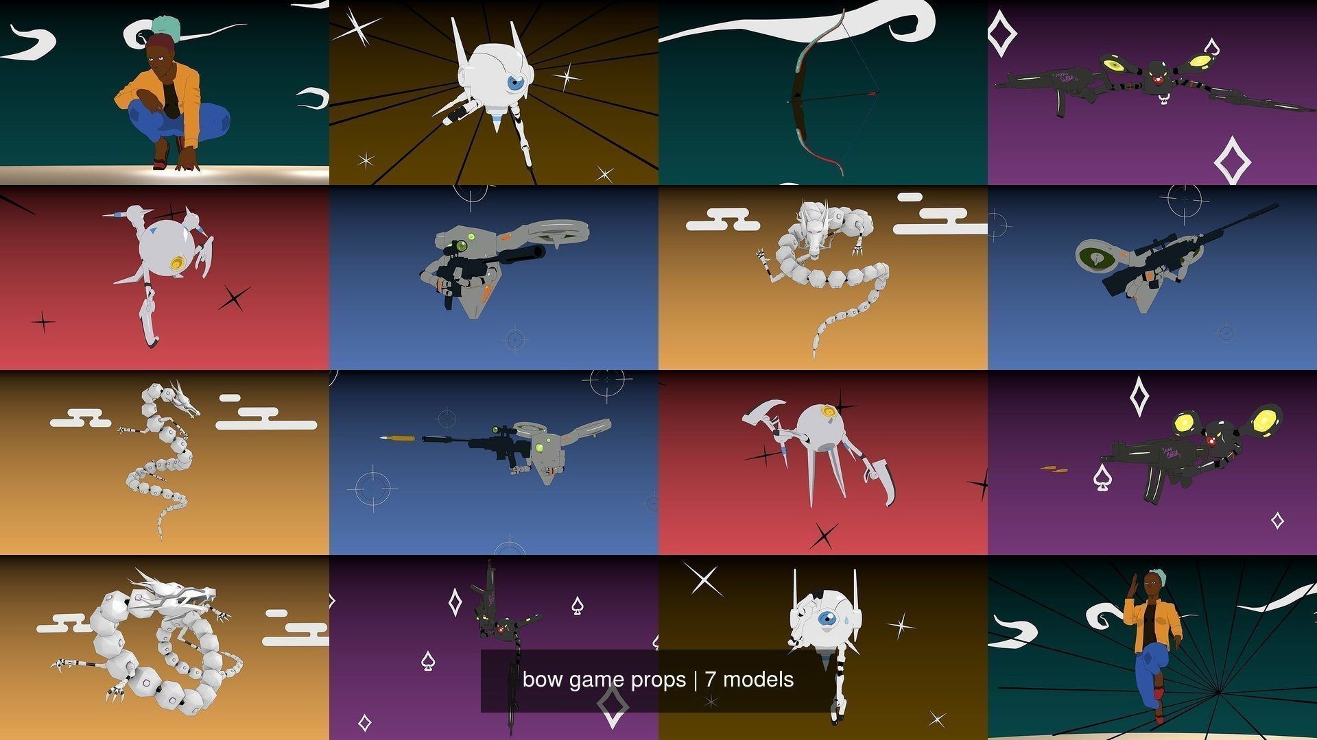 robots characters weapons anime game props low poly Rigged 3D Model ...