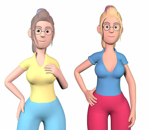 Cartoon girl with glasses 3D model rigged | CGTrader
