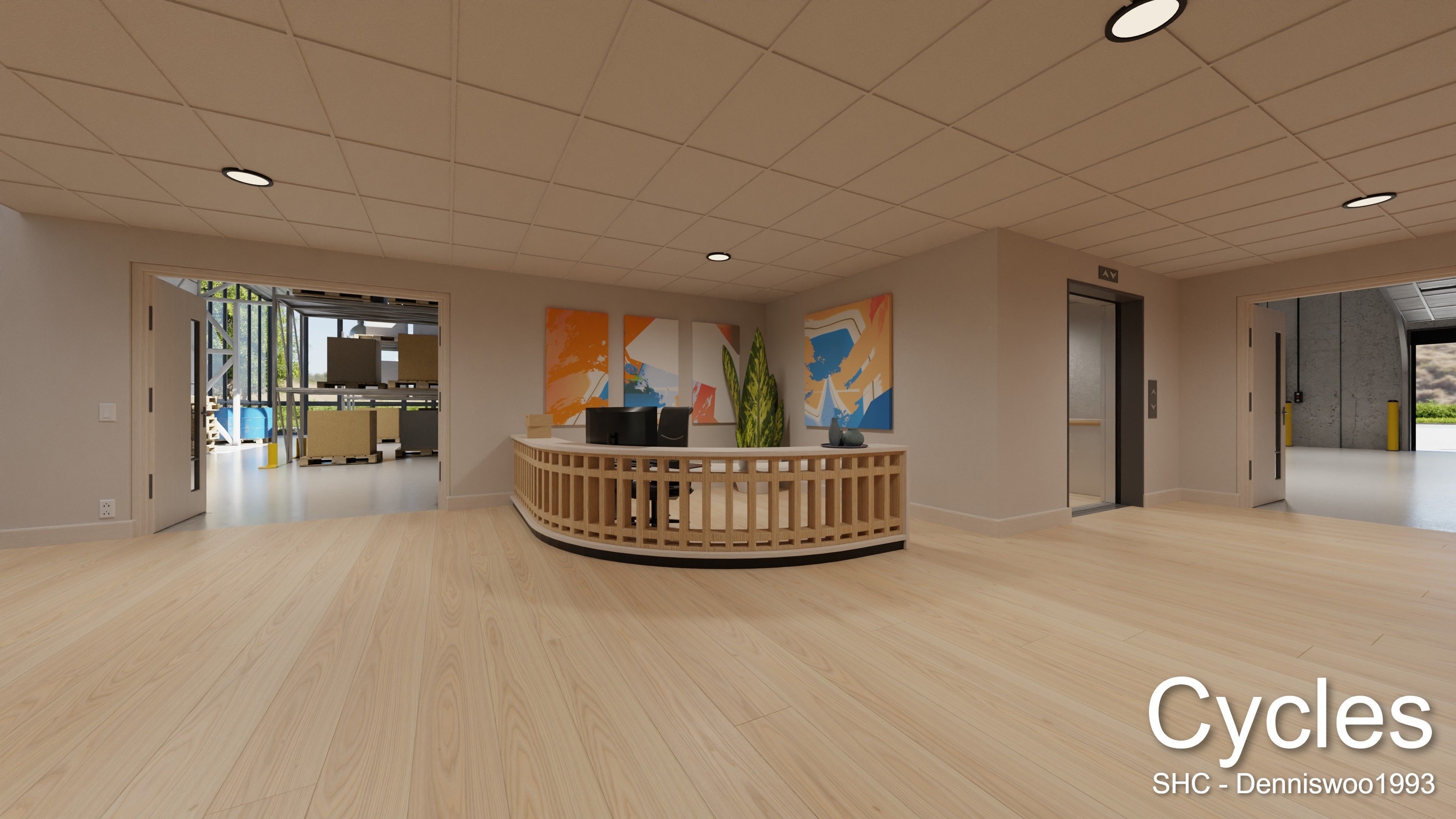 3D model Modern furnished warehouse with office for Blender VR / AR ...