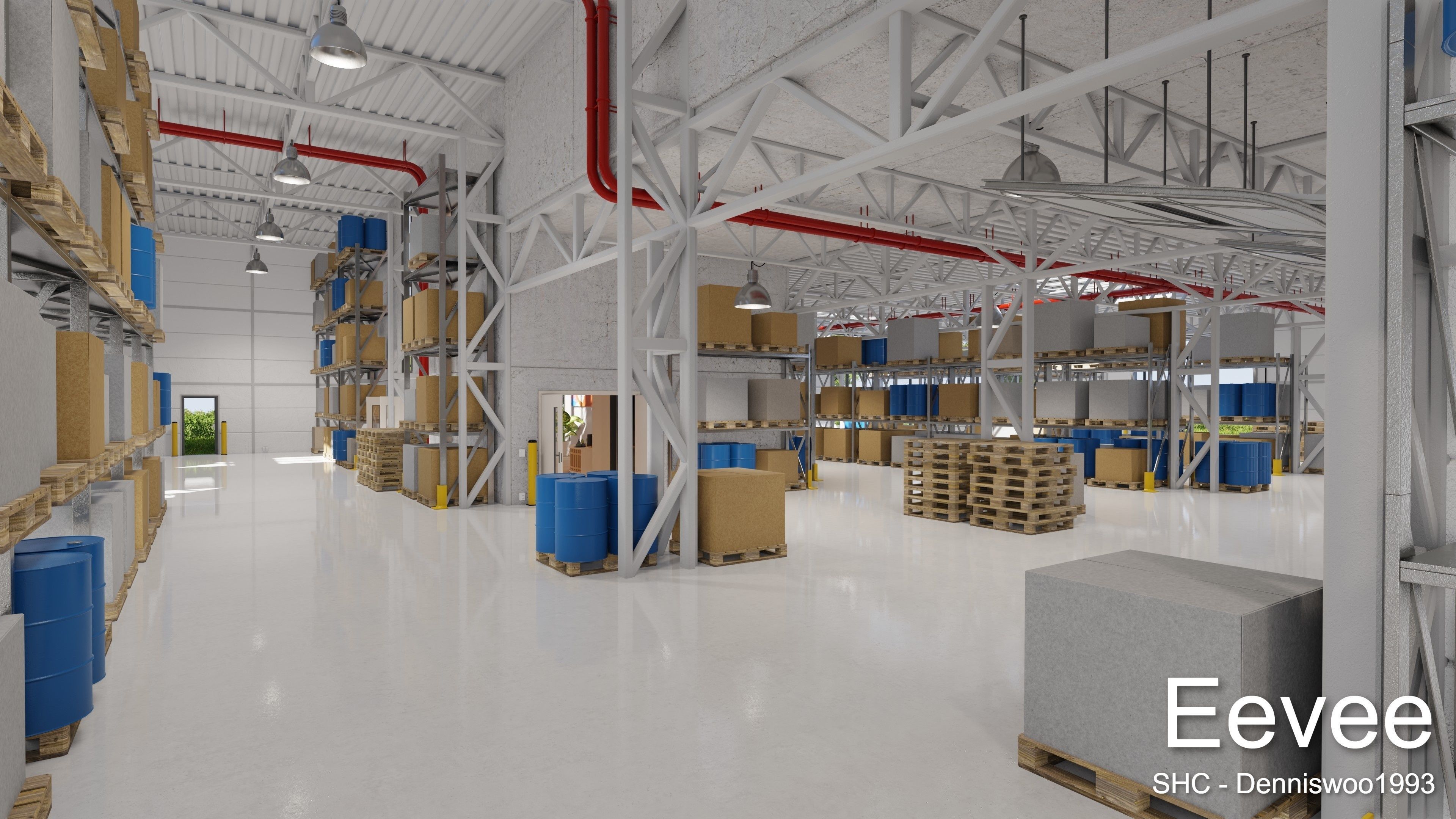 3D model Modern furnished warehouse with office for Blender VR / AR ...