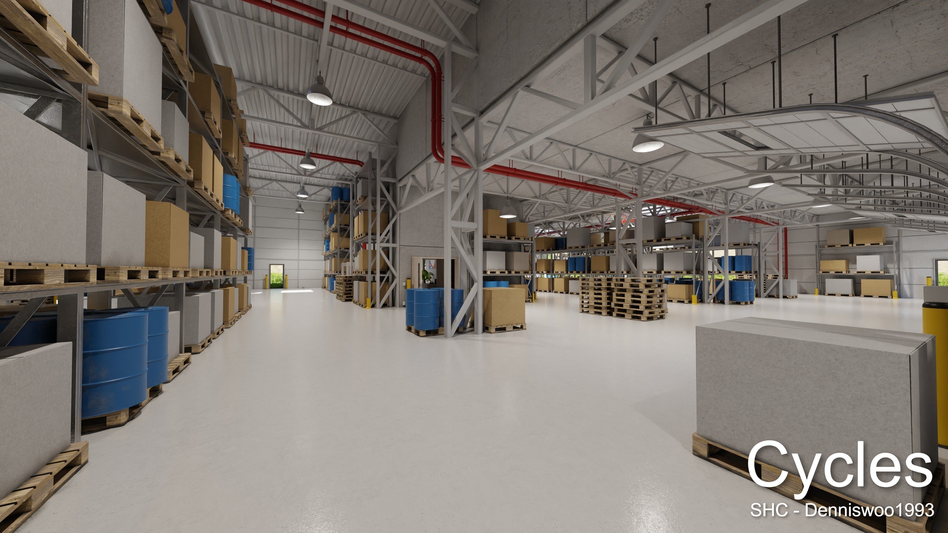 3D model Modern furnished warehouse with office for Blender VR / AR ...