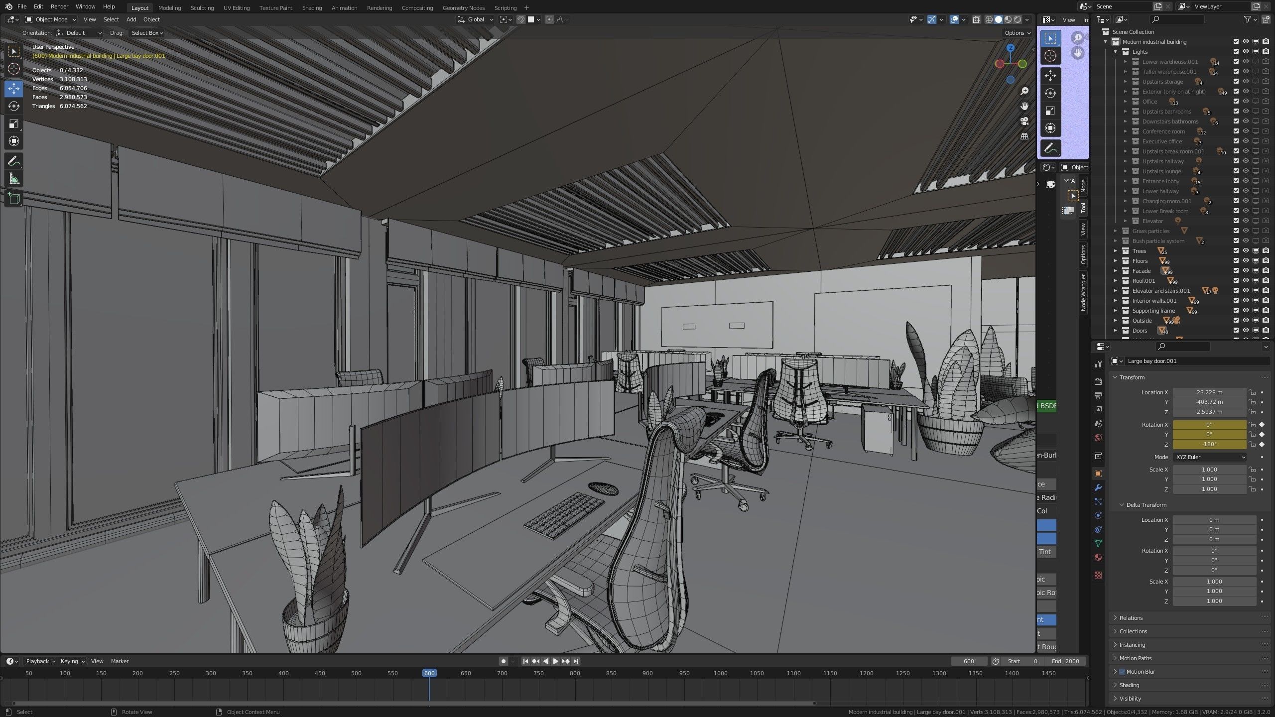 3D model Modern furnished warehouse with office for Blender VR / AR ...