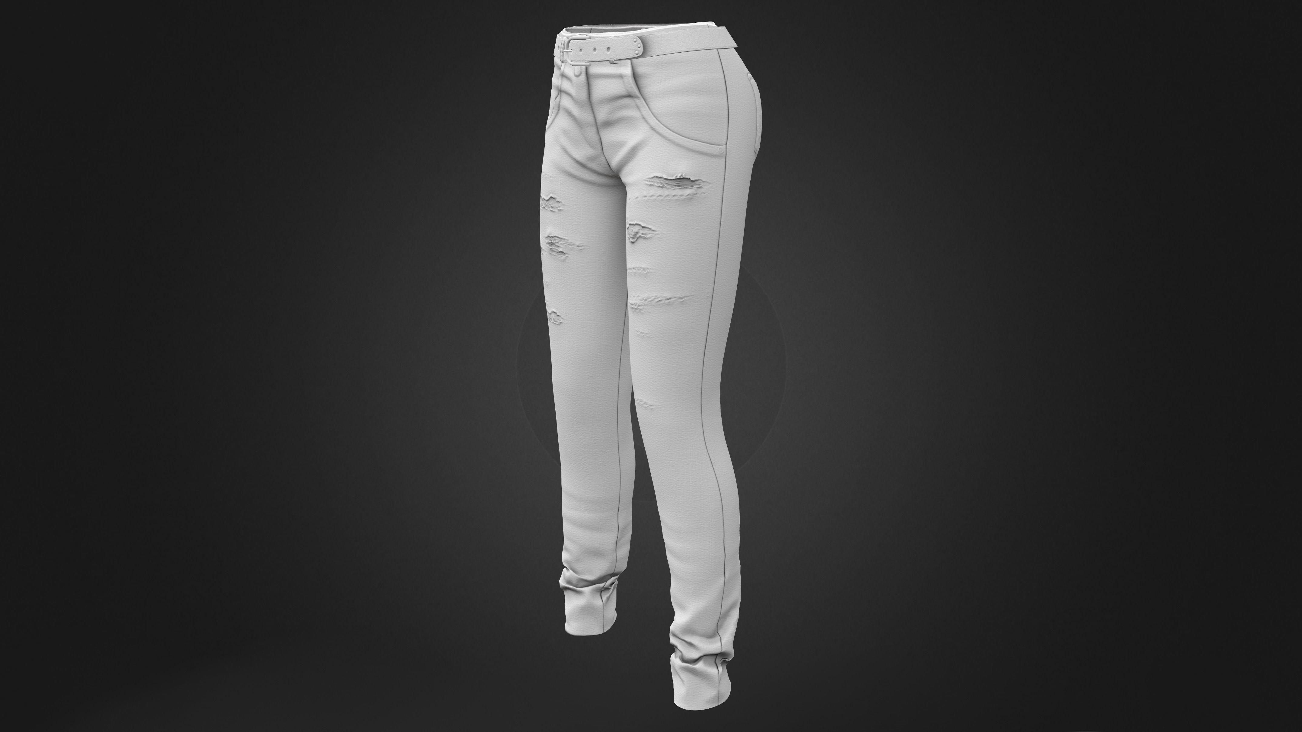 3D model Rough Torn Effect Jeans Denims Pants With Belt VR / AR / low ...