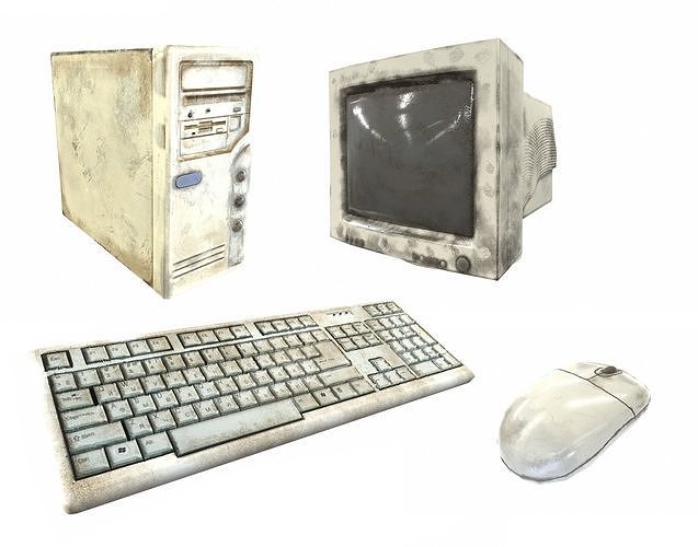 3D Model Collection White retro vintage old pc desktop da1 VR / AR ...