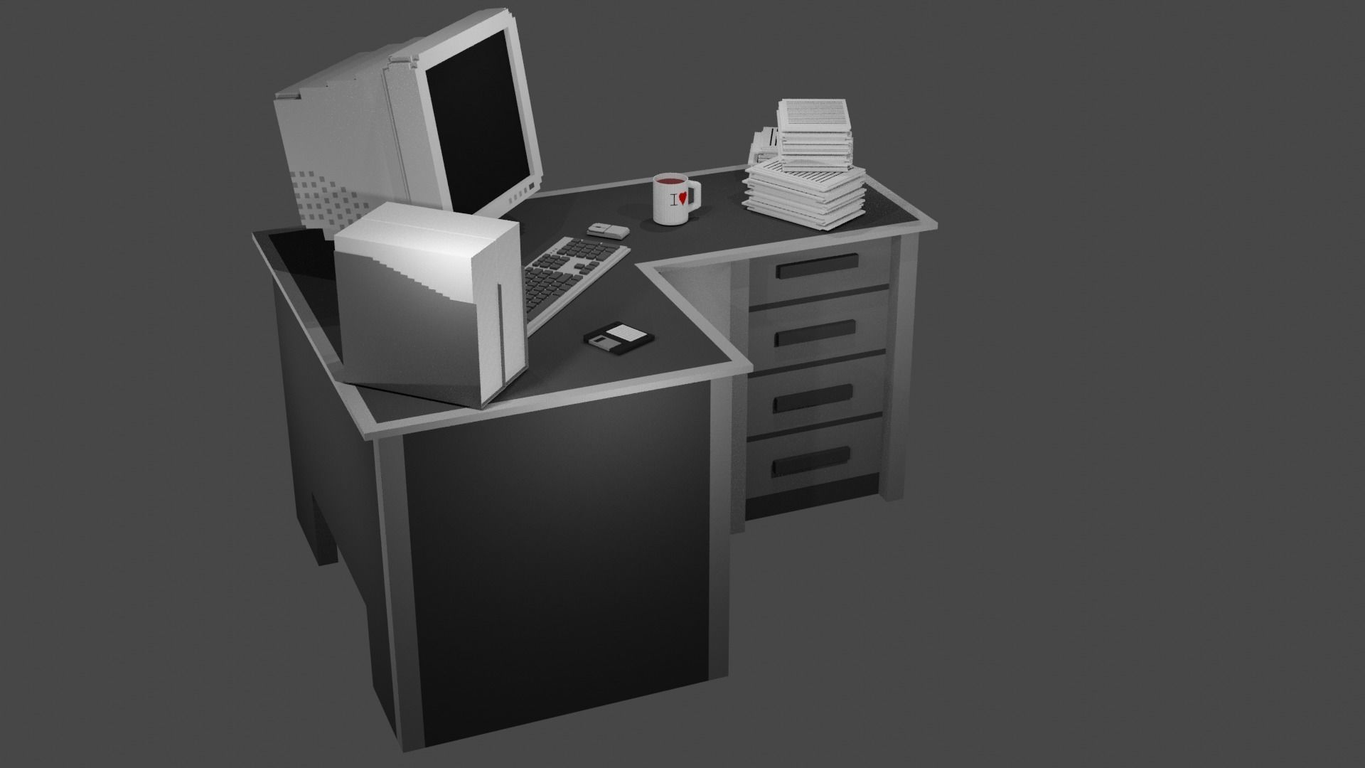3D model Voxel Office Desktop Computer MagicaVoxel Pack VR / AR / low ...