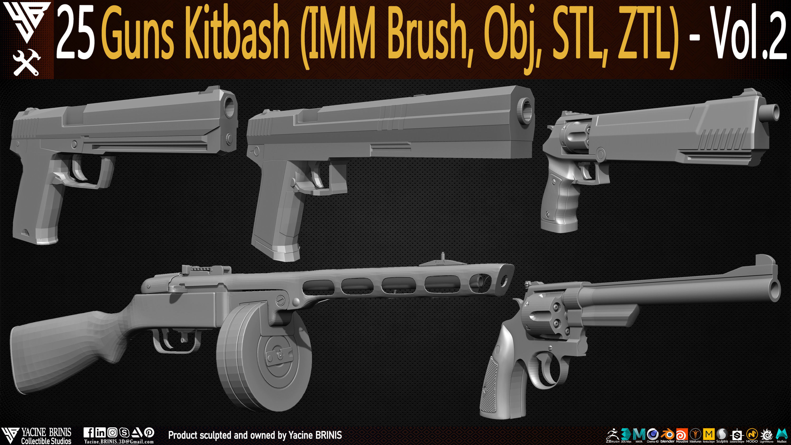 3D model 25 Guns Kitbash Vol 02 VR / AR / low-poly | CGTrader