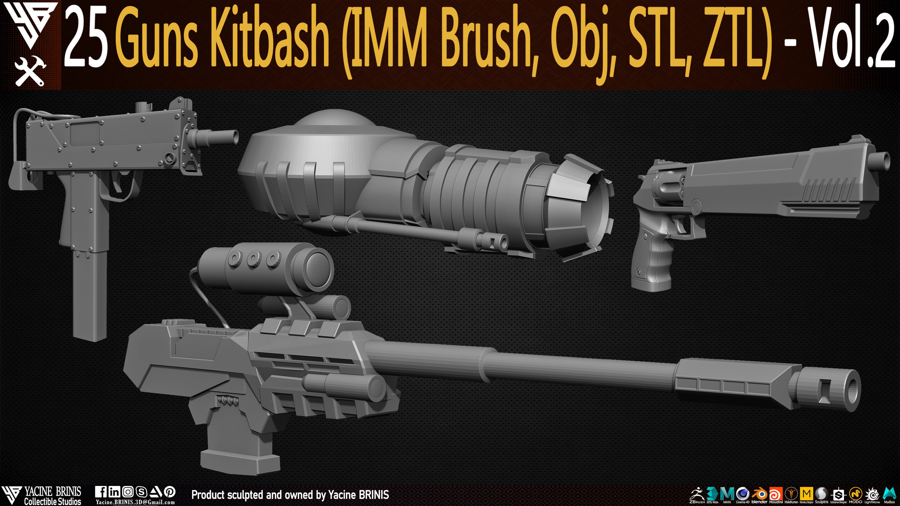 3D model 25 Guns Kitbash Vol 02 VR / AR / low-poly | CGTrader
