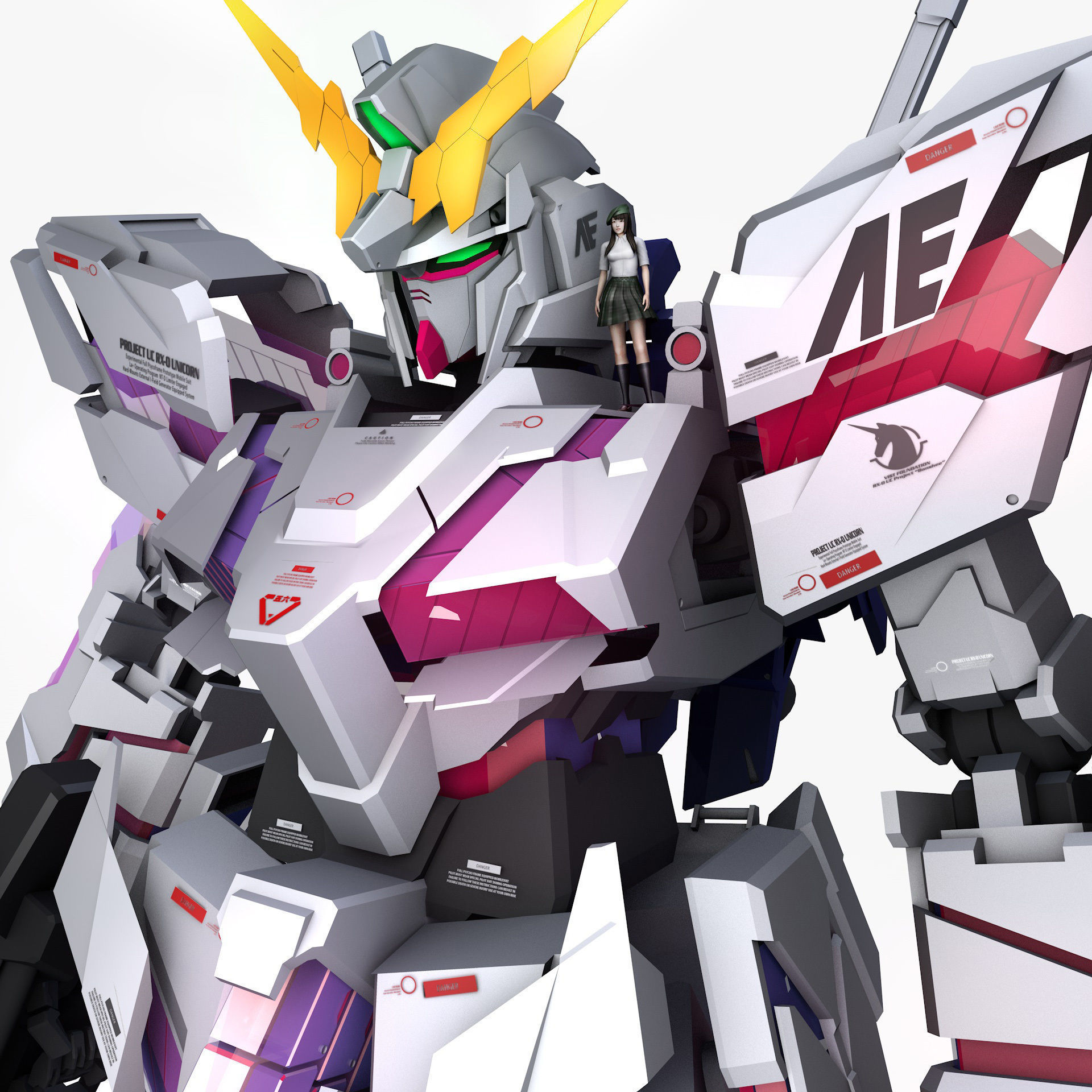3D model Mobile Suit Gundam RX-0 Unicorn Destroy Mode VR / AR / low ...