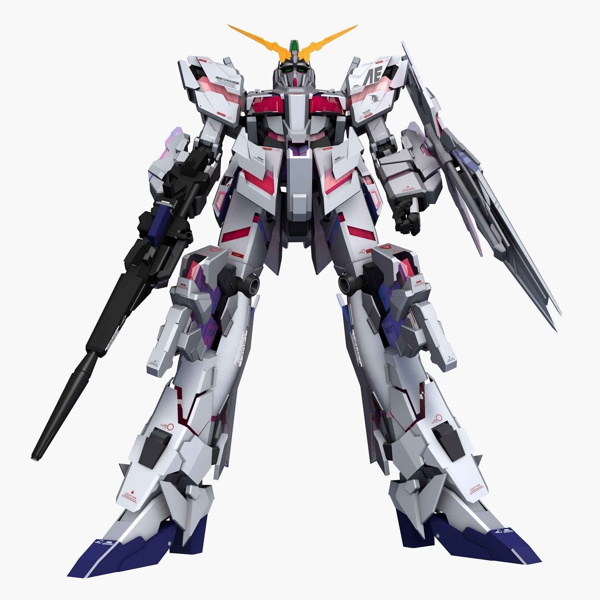 3D model Mobile Suit Gundam RX-0 Unicorn Destroy Mode VR / AR / low ...