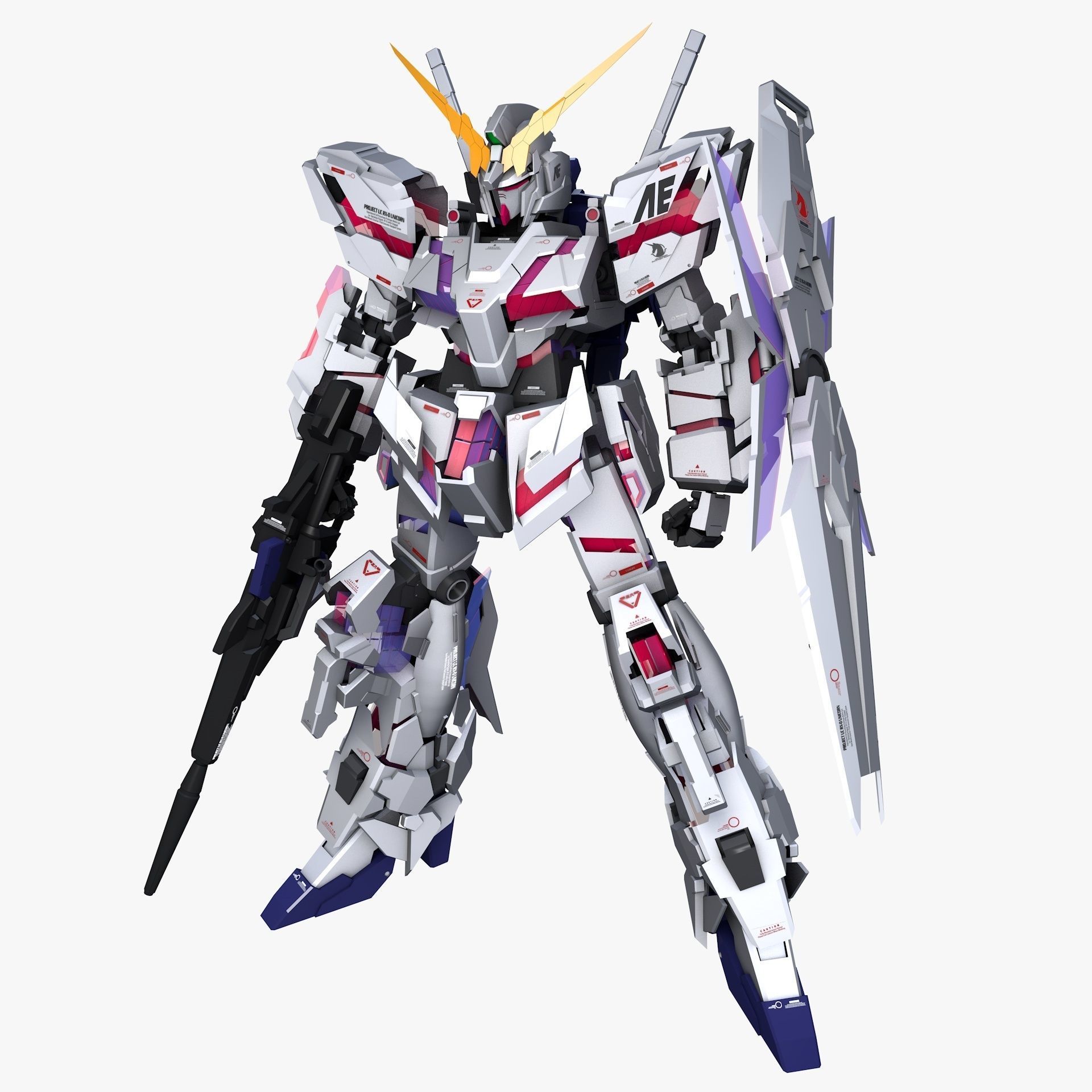 3D model Mobile Suit Gundam RX-0 Unicorn Destroy Mode VR / AR / low ...