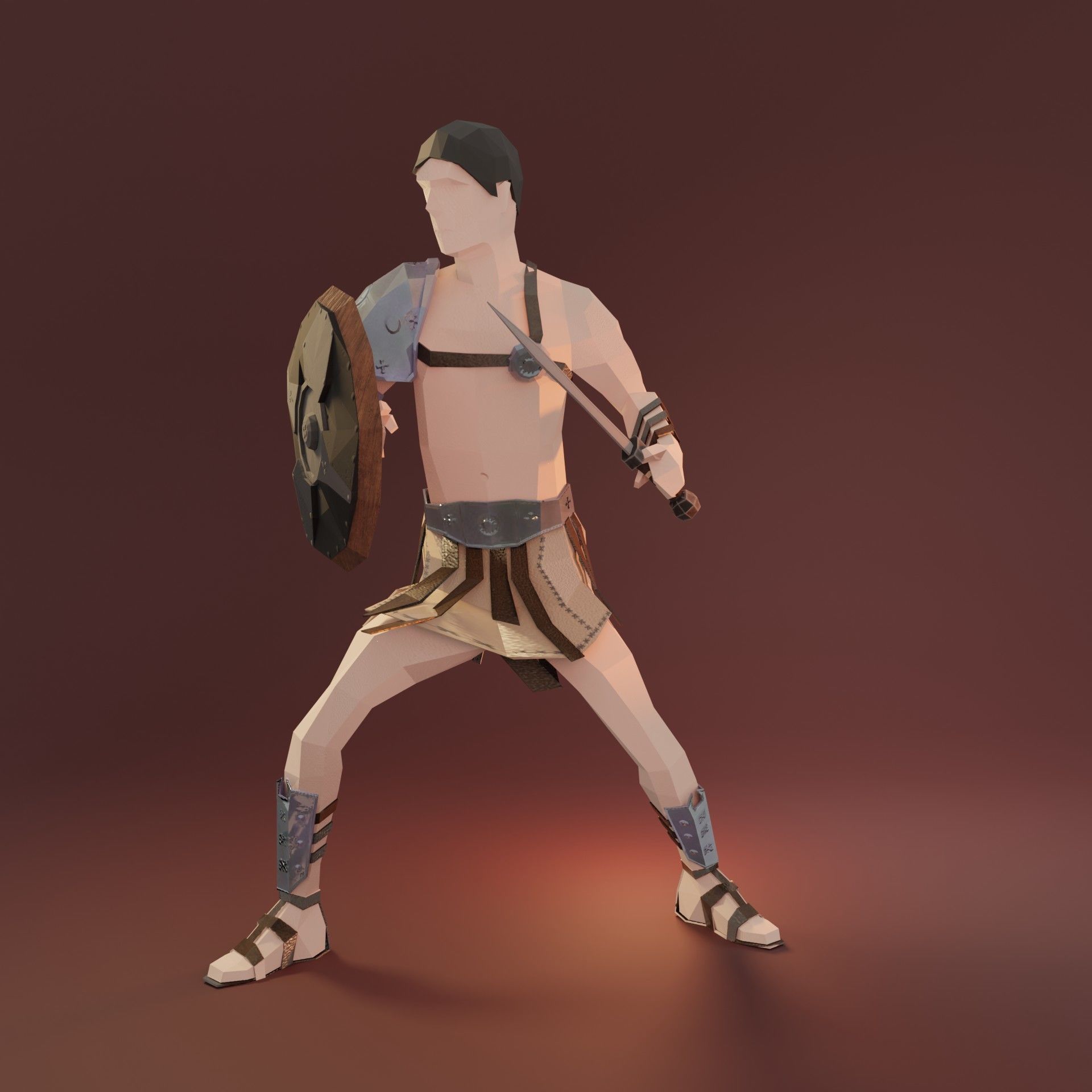 Gladiator Low Poly Stylized Game Ready Character with Bone Pose free VR / AR / low-poly 3D model ...