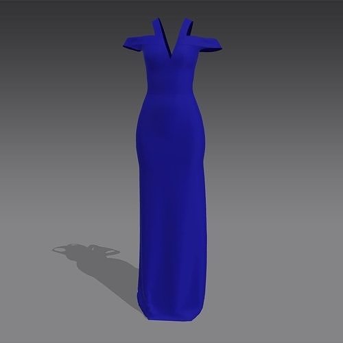 DRESS ELECTRIC BLUE LONG V SHAPE NECKLINE SLEVEE 3D model | CGTrader