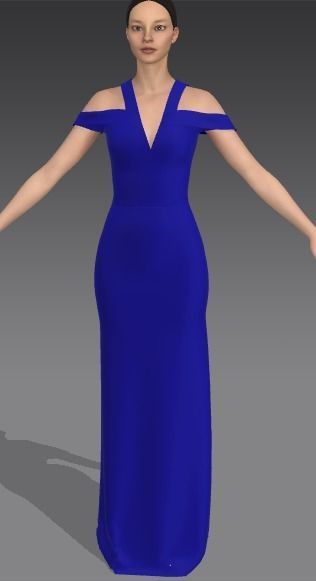DRESS ELECTRIC BLUE LONG V SHAPE NECKLINE SLEVEE 3D model | CGTrader