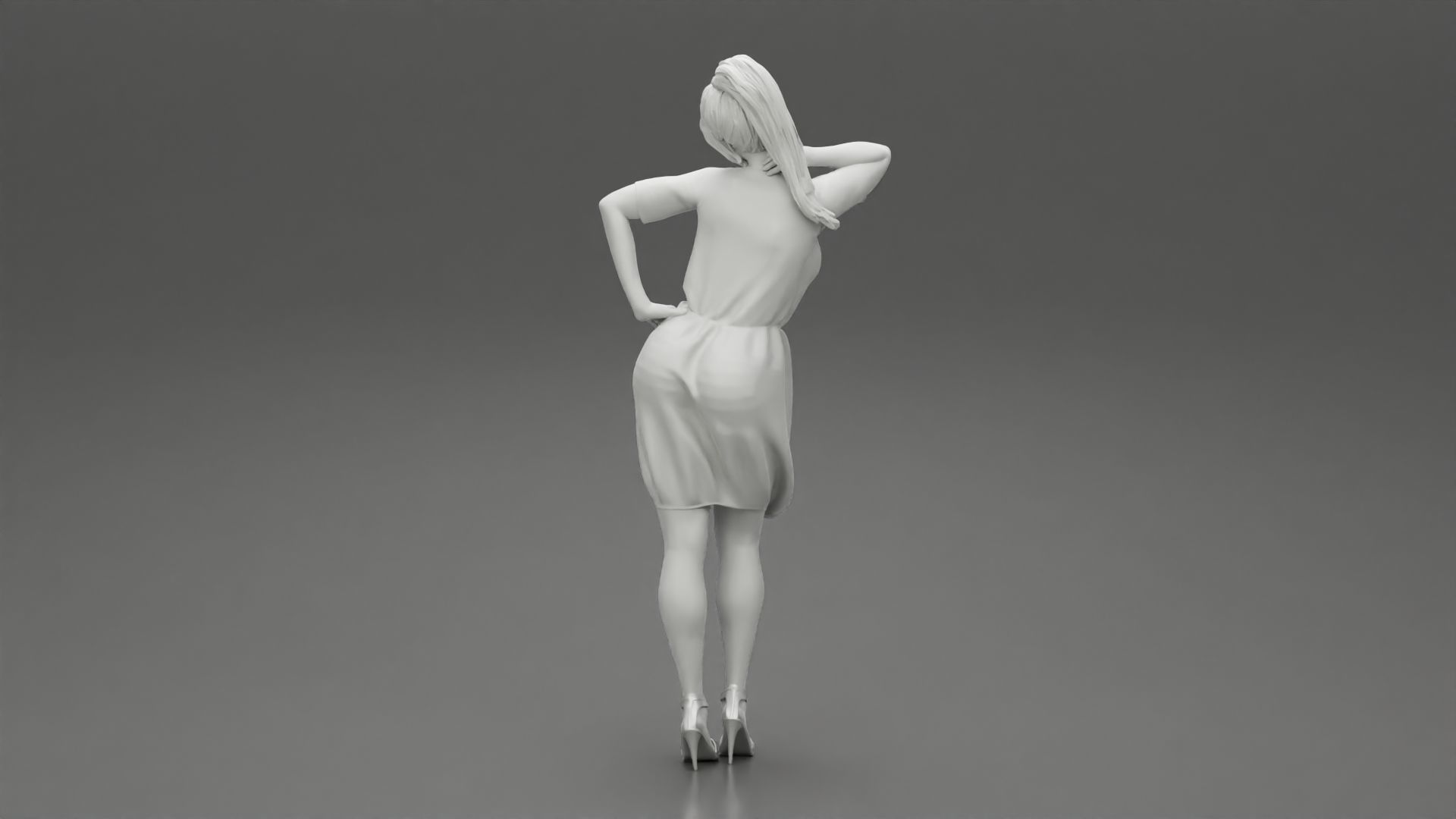 Woman posing in stylish dress and heels putting hand on hip 3D model 3D ...
