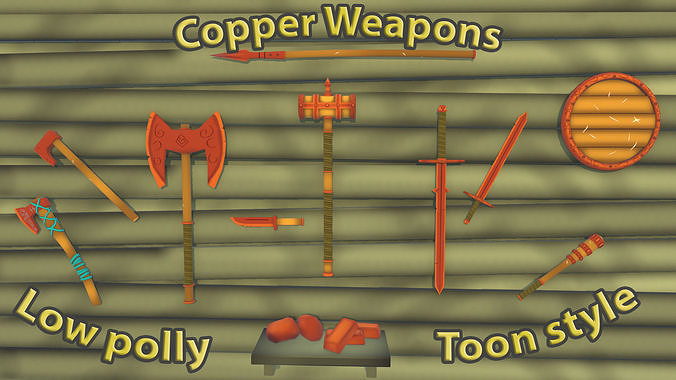 Copper Weapon Low Poly Toon Style 3D model | CGTrader