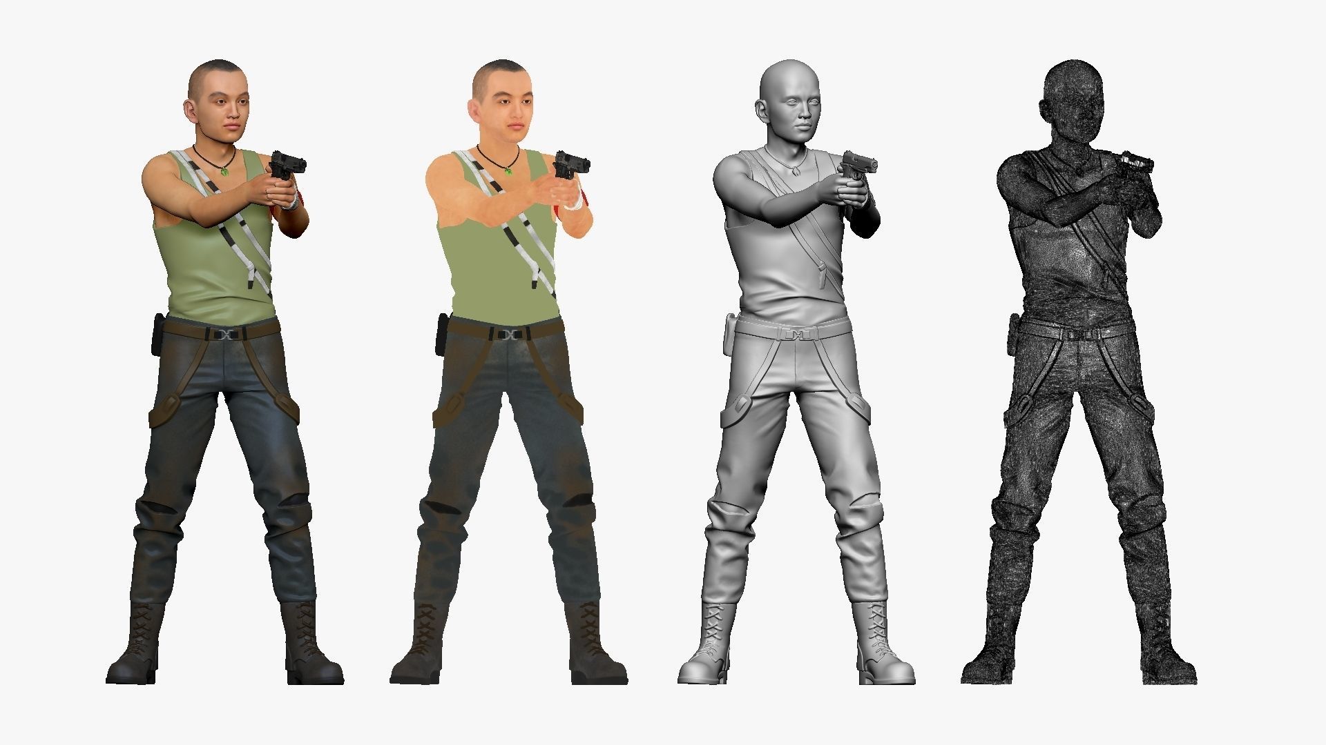 001125 skinhead man with pistiol 3D model | CGTrader