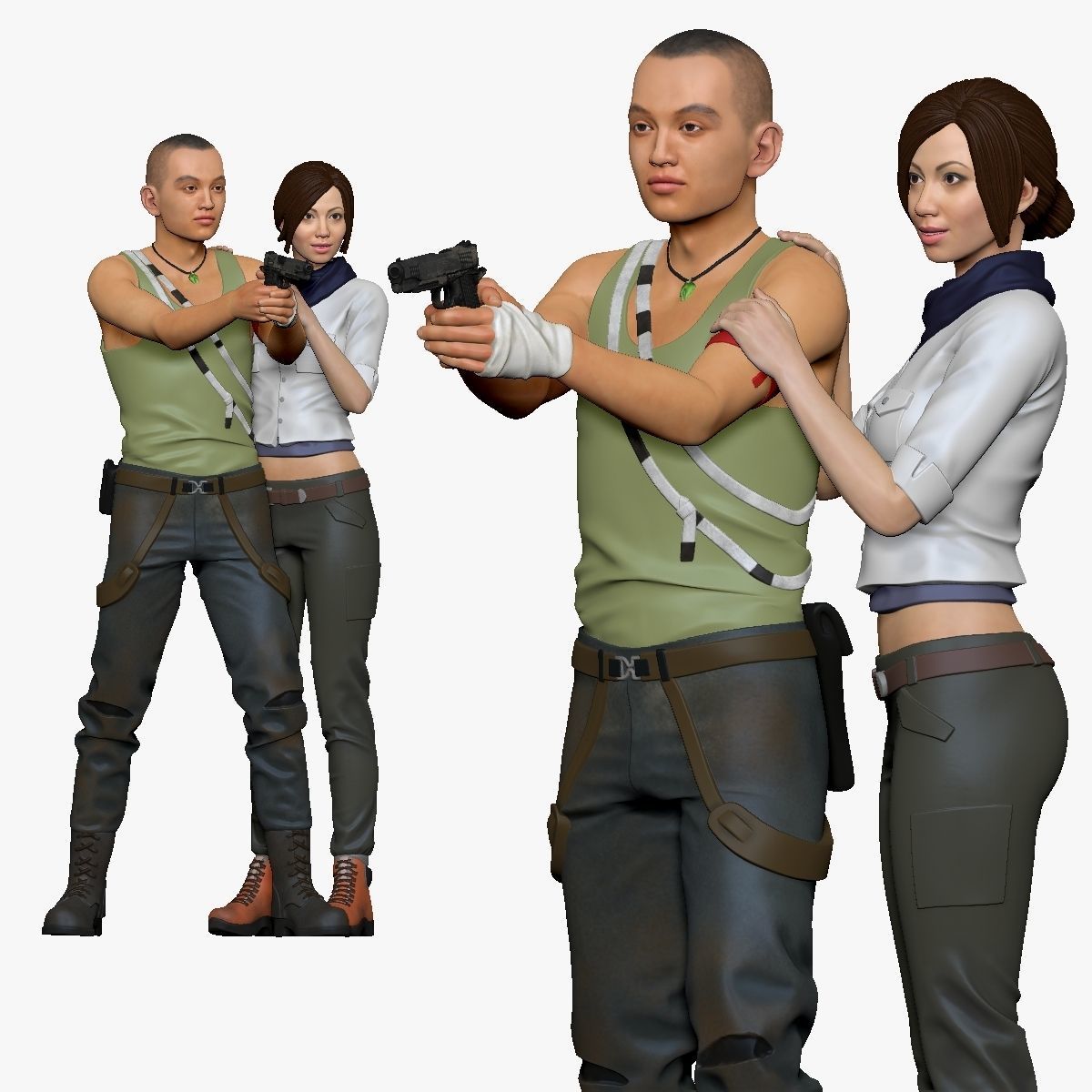 001126 skinhead man with pistiol woman close to him 3d print ... 3D ...