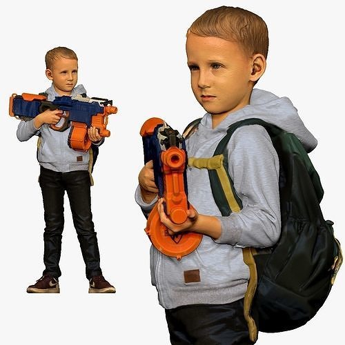 001133 junior boy with water rifle bag behind 3d print ready 3D model ...