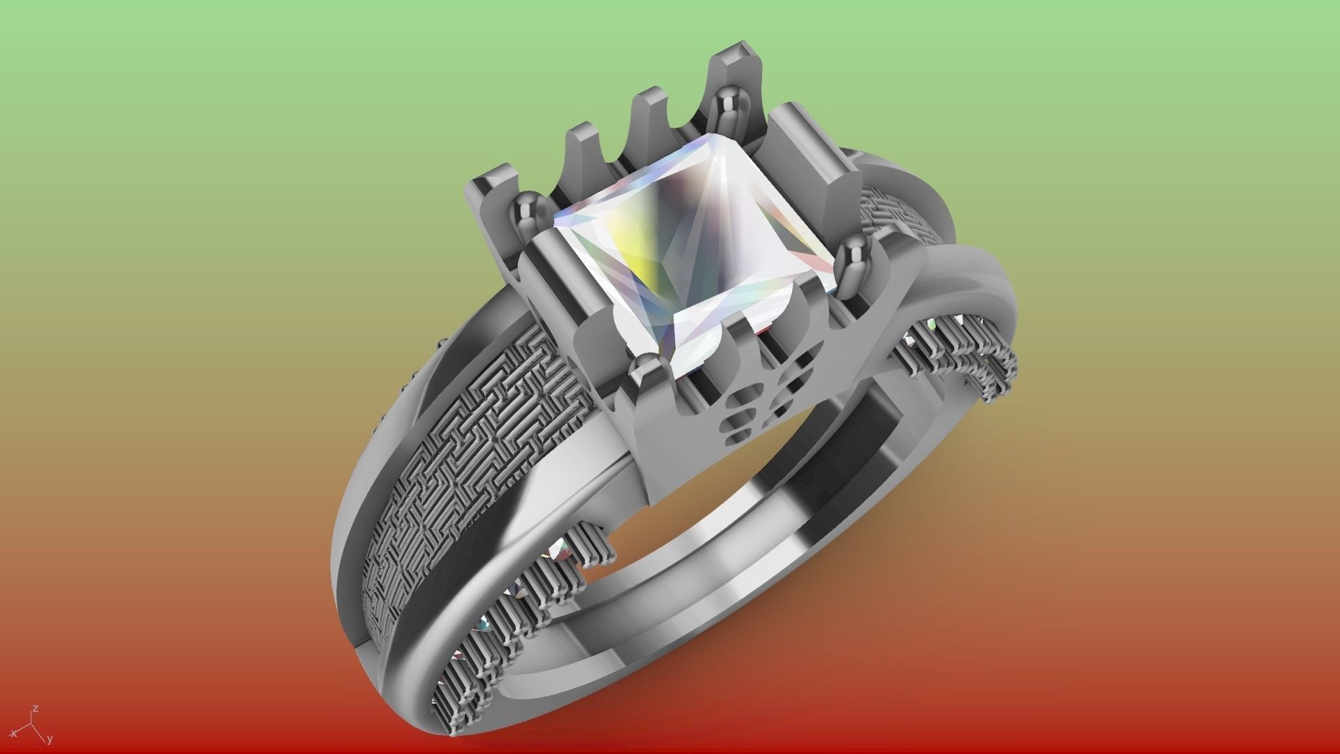 princess cut jali diamond shank ring stl verified 3D model 3D printable | CGTrader