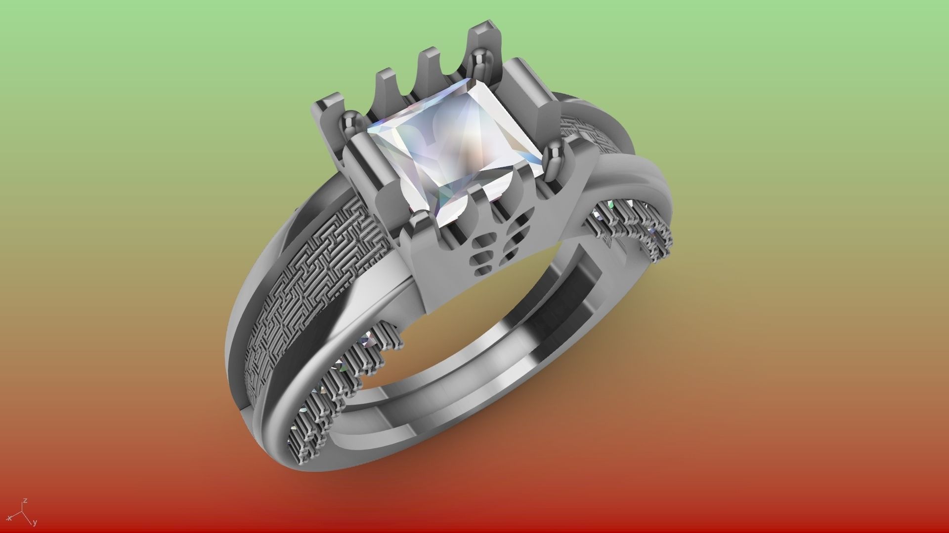 princess cut jali diamond shank ring stl verified 3D model 3D printable | CGTrader