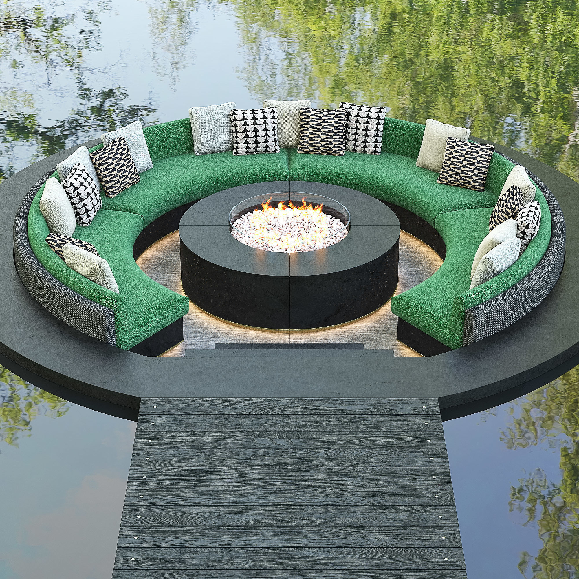 Circular Pool Lounge Fire Pit 3D model | CGTrader