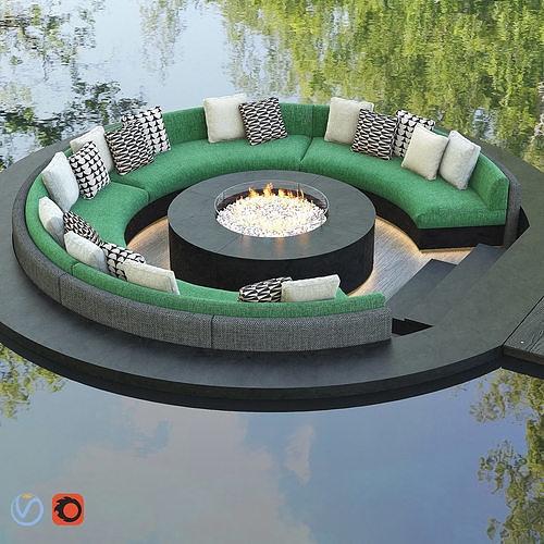 Circular Pool Lounge Fire Pit 3D model | CGTrader