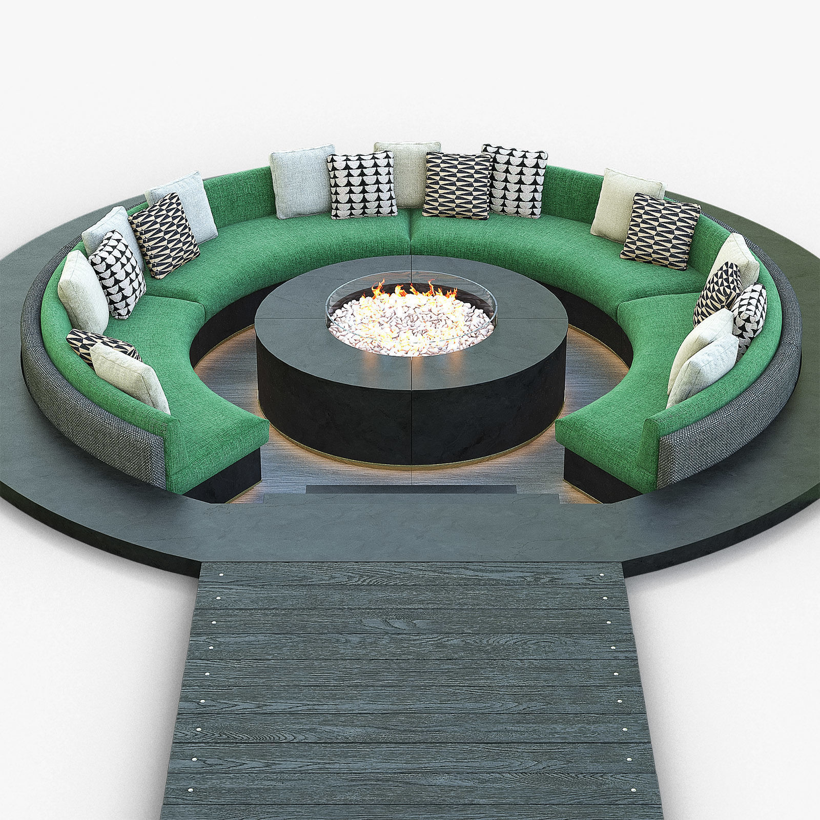 Circular Pool Lounge Fire Pit 3D model | CGTrader