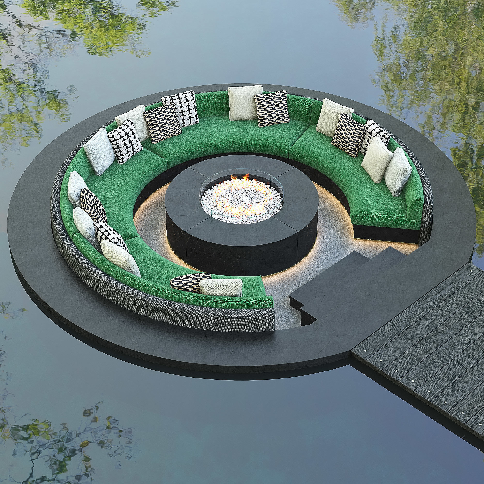 Circular Pool Lounge Fire Pit 3D model | CGTrader