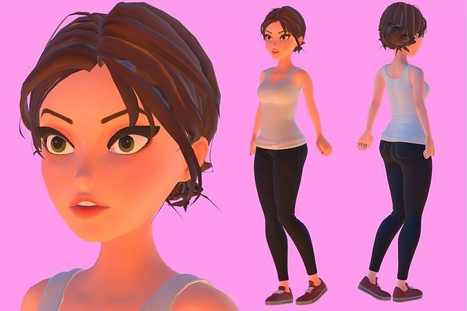 3D model Stylized Girl Game ready rigged and animated VR / AR / low ...