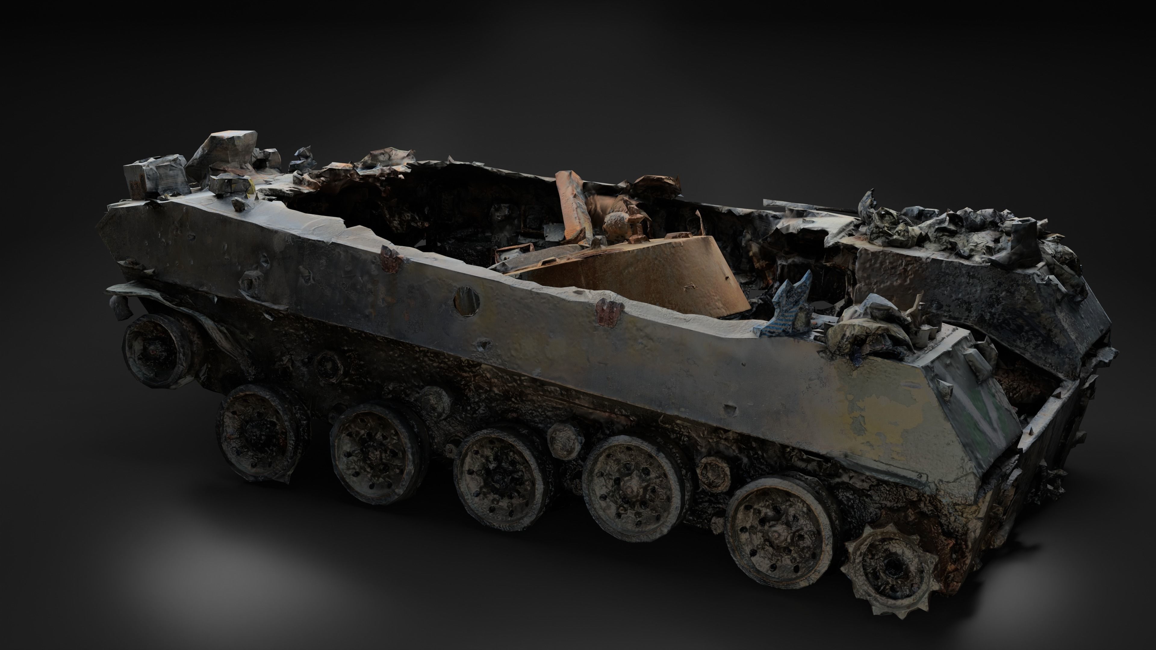 3D model Destroyed and burnt Russian BMD-2 Photoscan PBR Game Ready VR ...