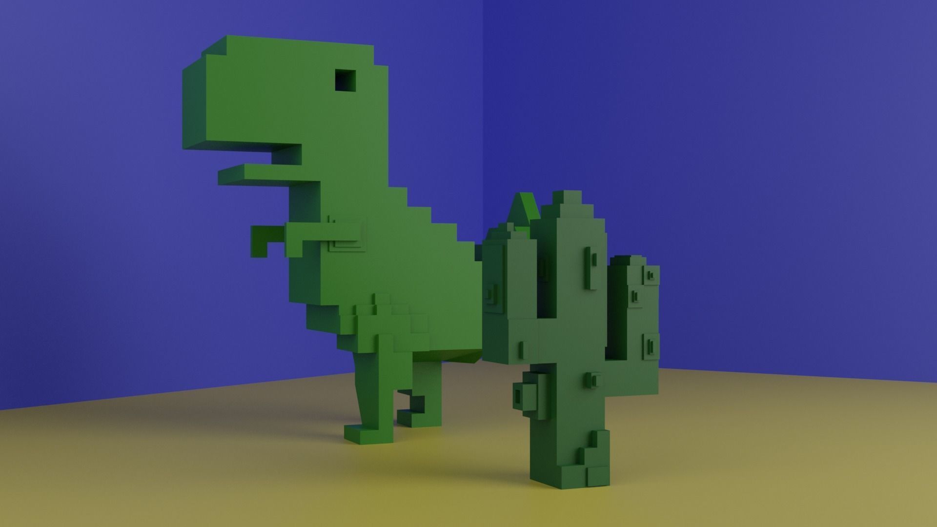 3D model Google dinosaur 3d plus cactus VR / AR / low-poly | CGTrader
