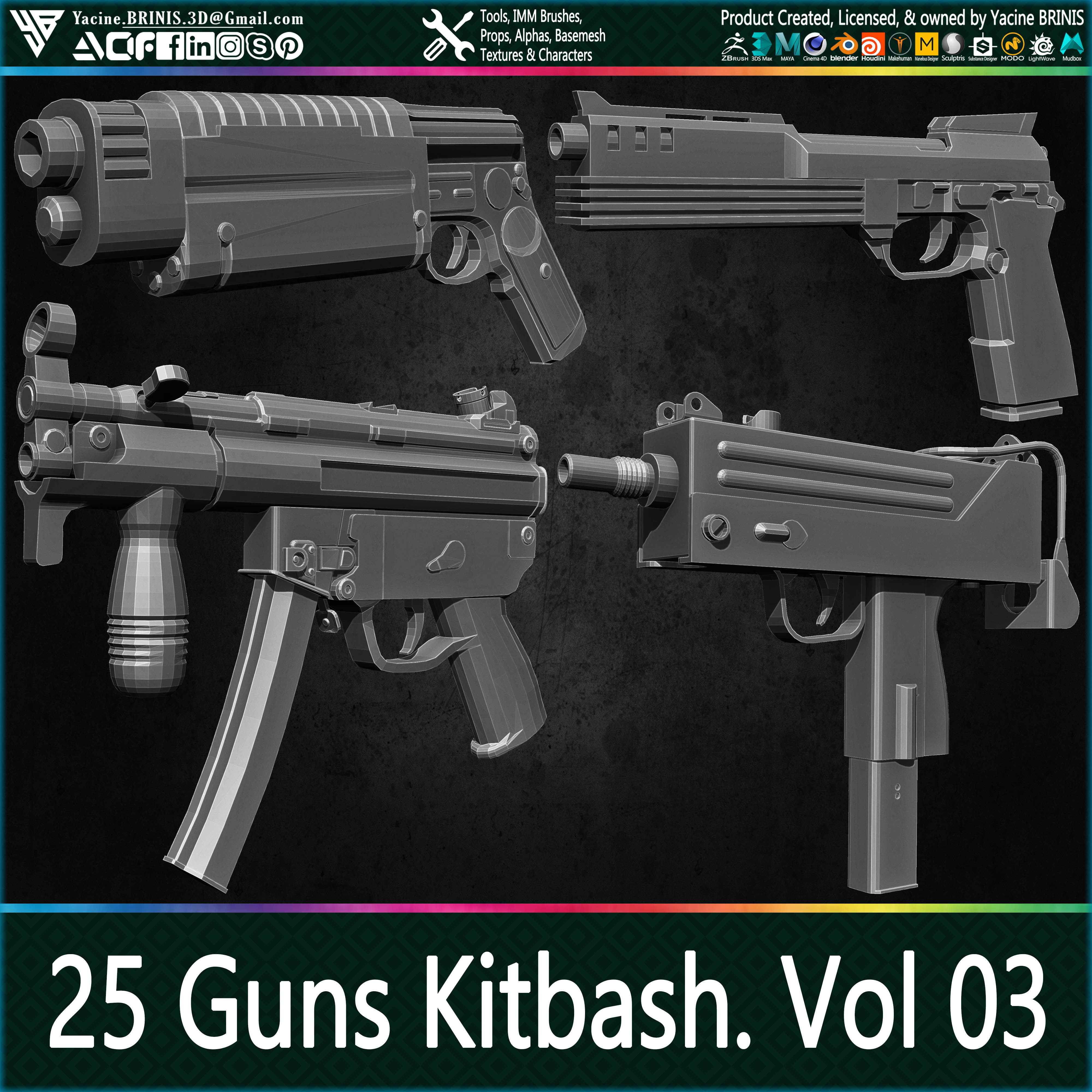3D model 25 Guns Kitbash Volume 03 VR / AR / low-poly | CGTrader