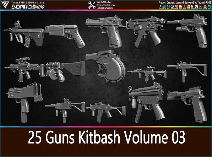 3D model 25 Guns Kitbash Volume 03 VR / AR / low-poly | CGTrader