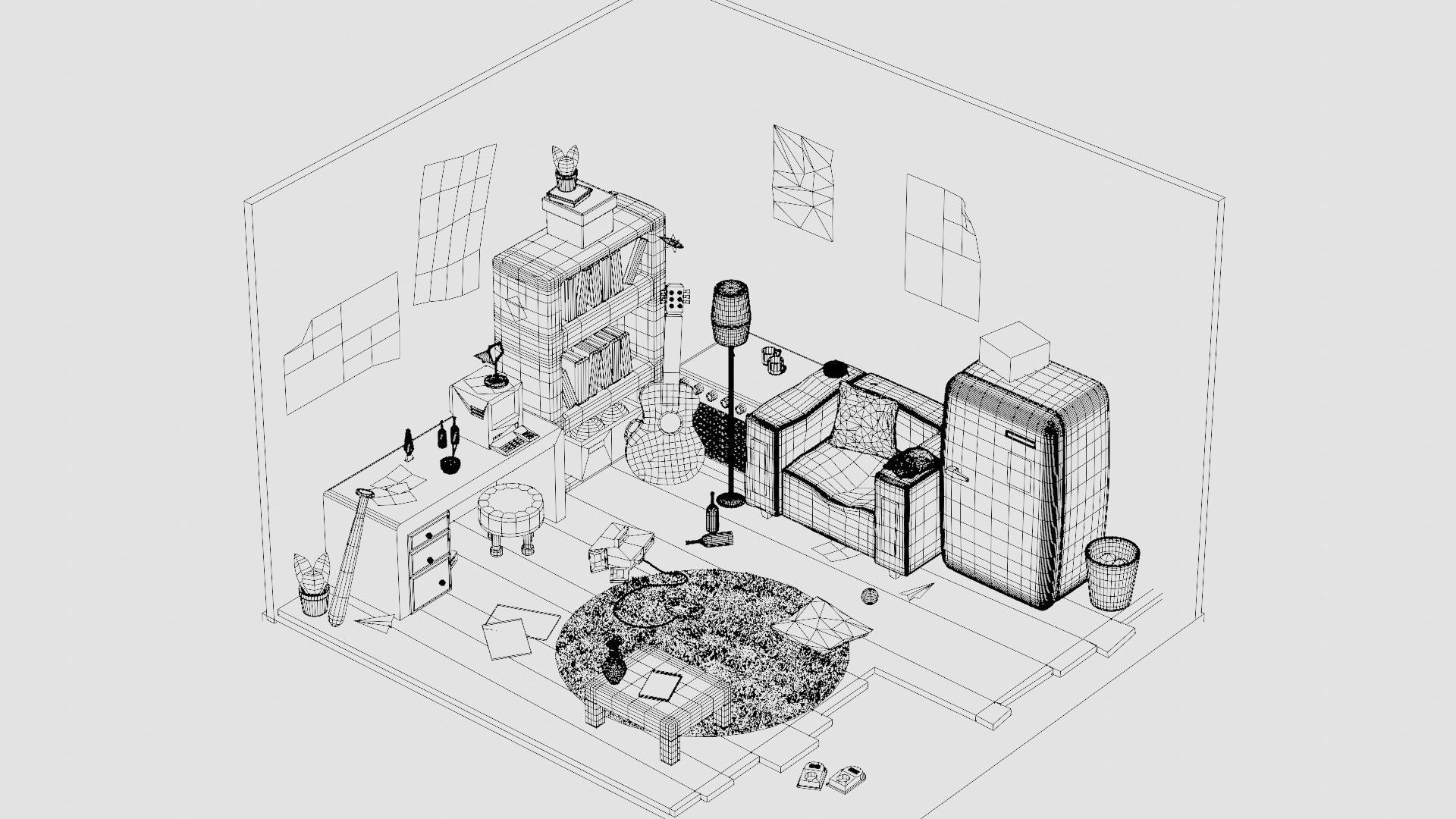 3D model Retro 80s Kids room blender VR / AR / low-poly | CGTrader